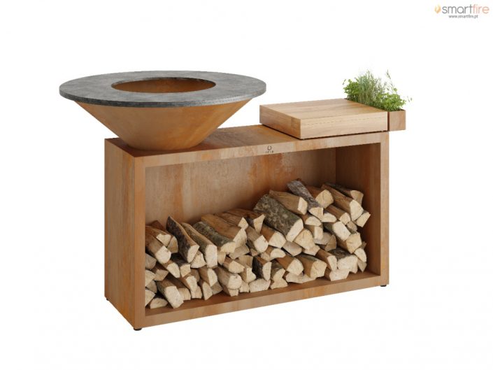 Barbecue OFYR Island Corten Teak Wood 100 - Smartfire | Loja Online